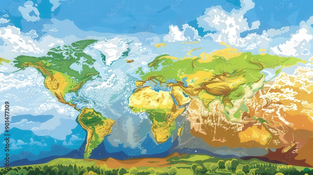 Diagram of a climate zone map, highlighting the different climatic ...