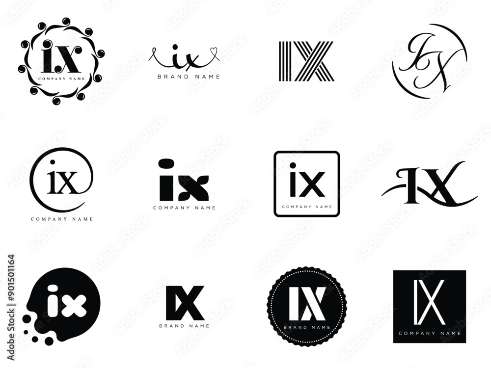 IX logo company template. Letter i and x logotype. Set different ...
