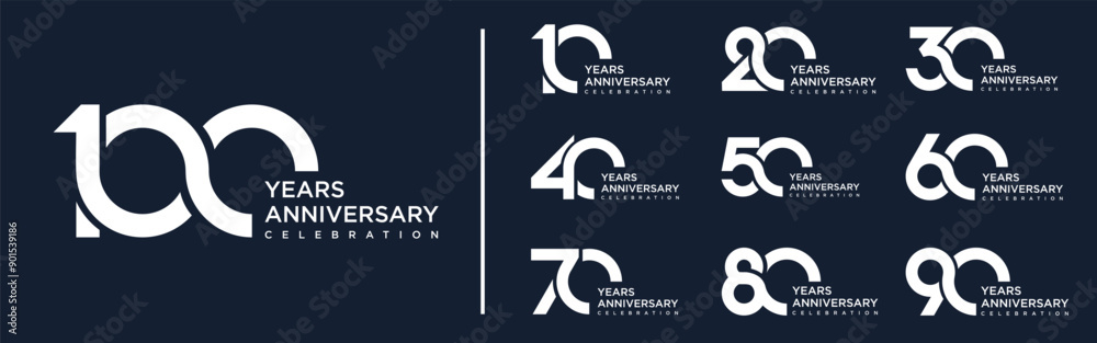 collection anniversary 10 to 100 year logo designs. abstract number for ...