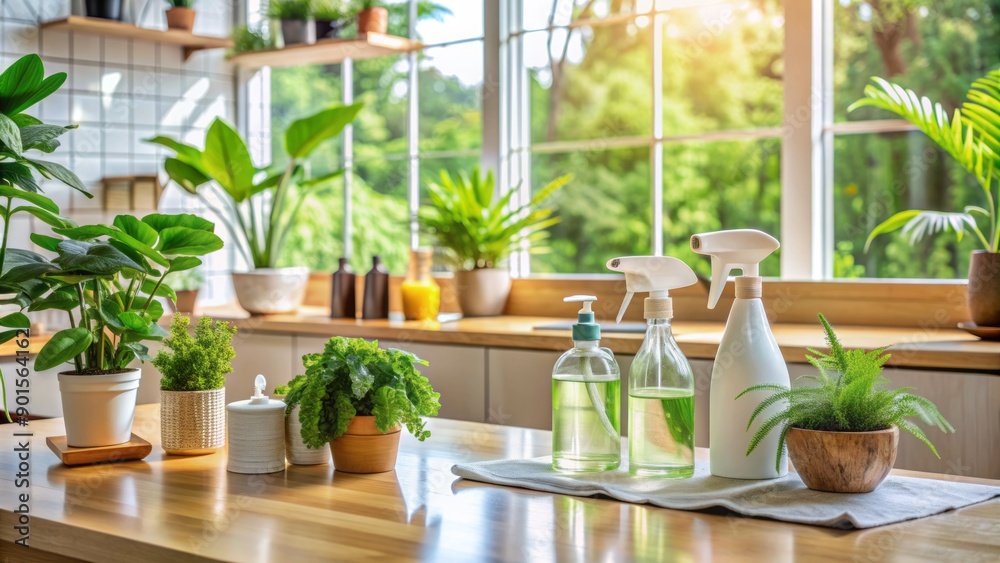 Sparkling clean modern home interior with sanitize home essentials such ...