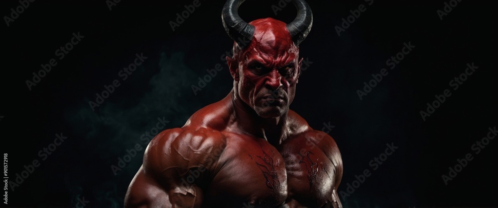 Red devil, demon, Satan, belzebu Black background Sharp horns Halloween ...