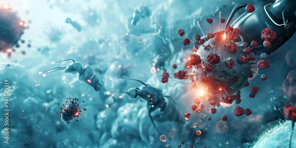 A futuristic representation of nanotechnology in action, with nanoscale ...