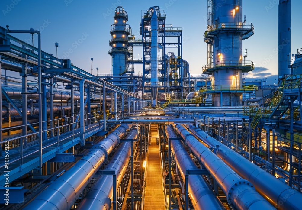 A state of the art carbon capture plant with towering equipment ...