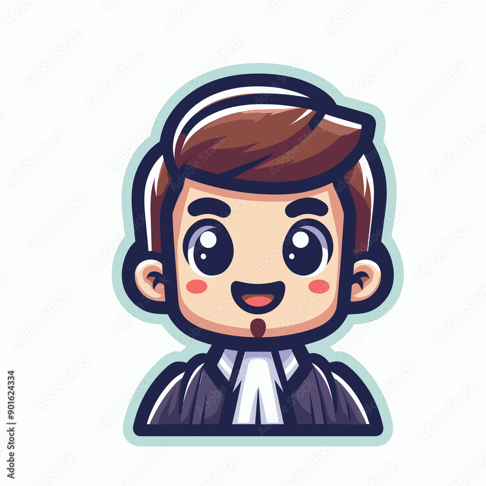 Anime-style image, male judge, black eyes, pink cheeks, black robe ...