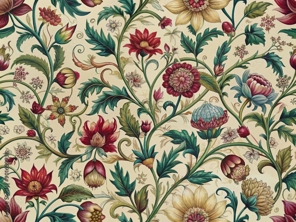 Intricate ornate vintage floral pattern featuring intertwined flowers ...