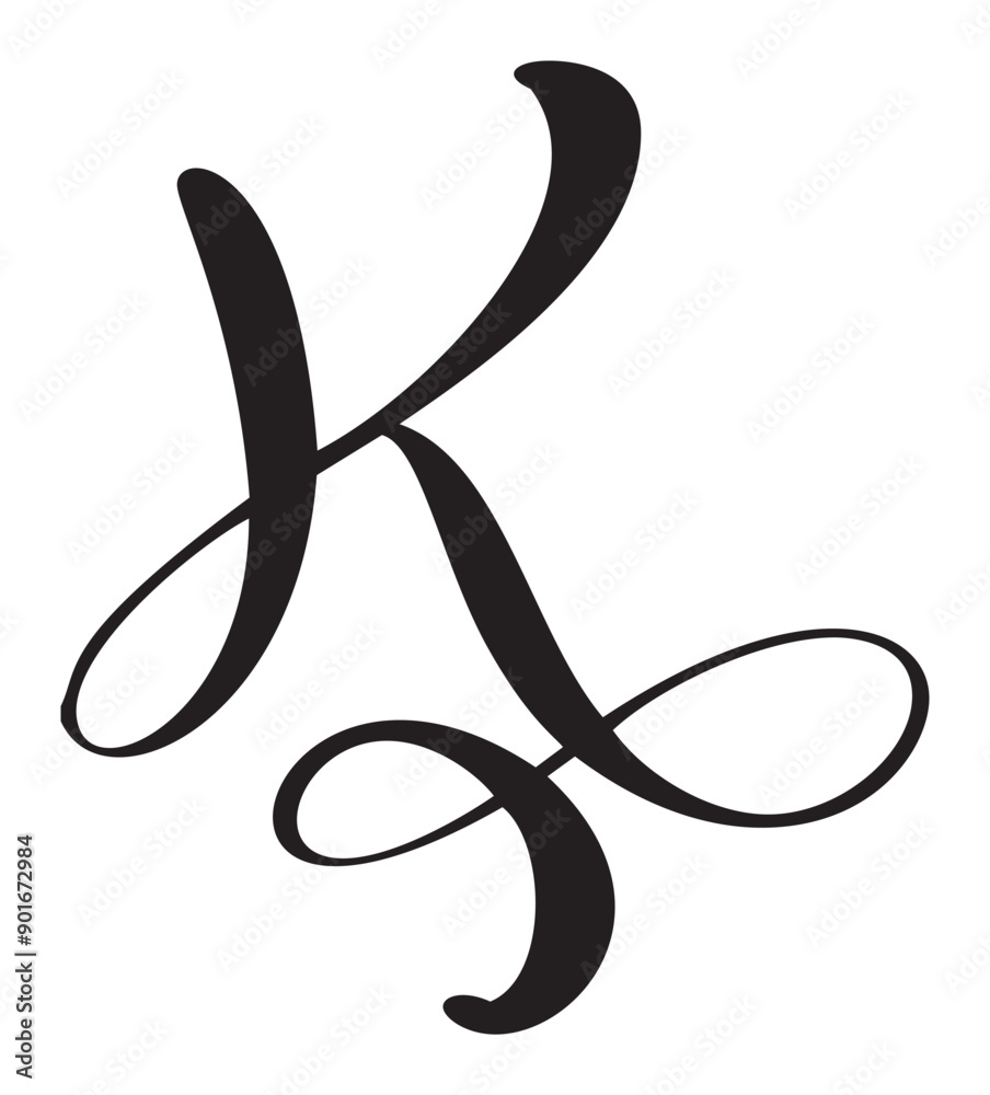 Hand drawn vector calligraphy letter K. Script capital font logo. Handwritten brush style ...
