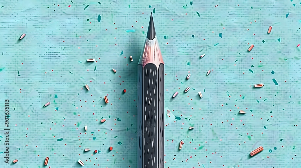 A detailed illustration of a pencil with a sharpened tip, surrounded by ...