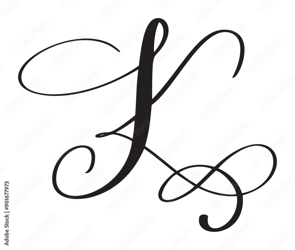 Hand drawn vector calligraphy letter capital K. Script font logo ...