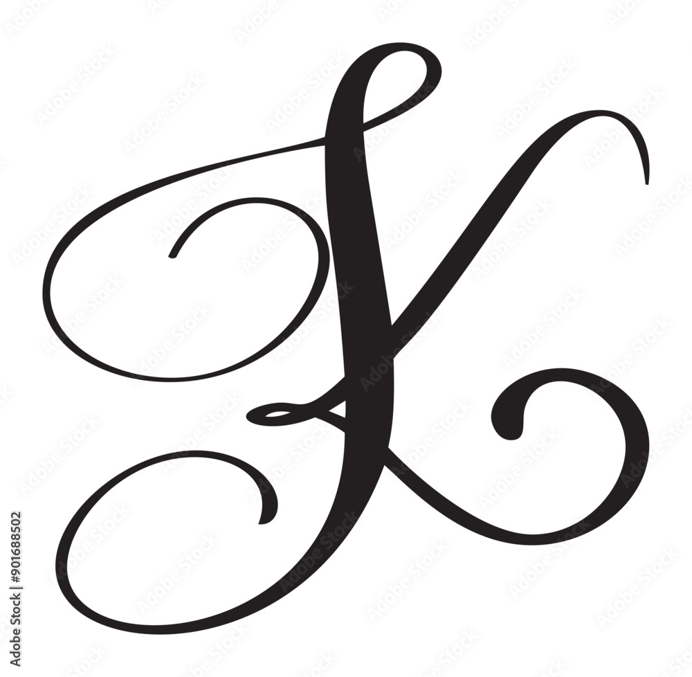 Hand drawn vector calligraphy letter capital K. Script font logo ...