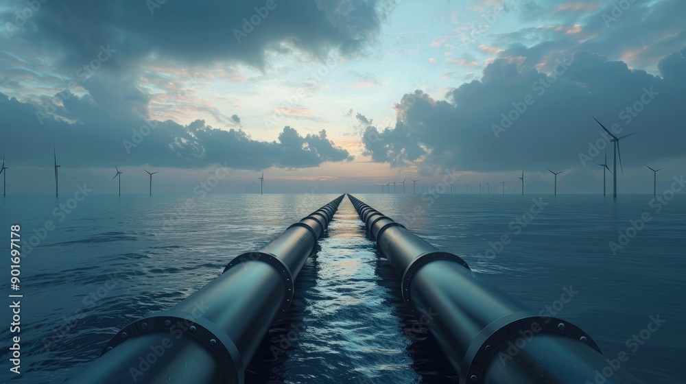 Offshore wind turbines and hydrogen pipeline, renewable energy ...