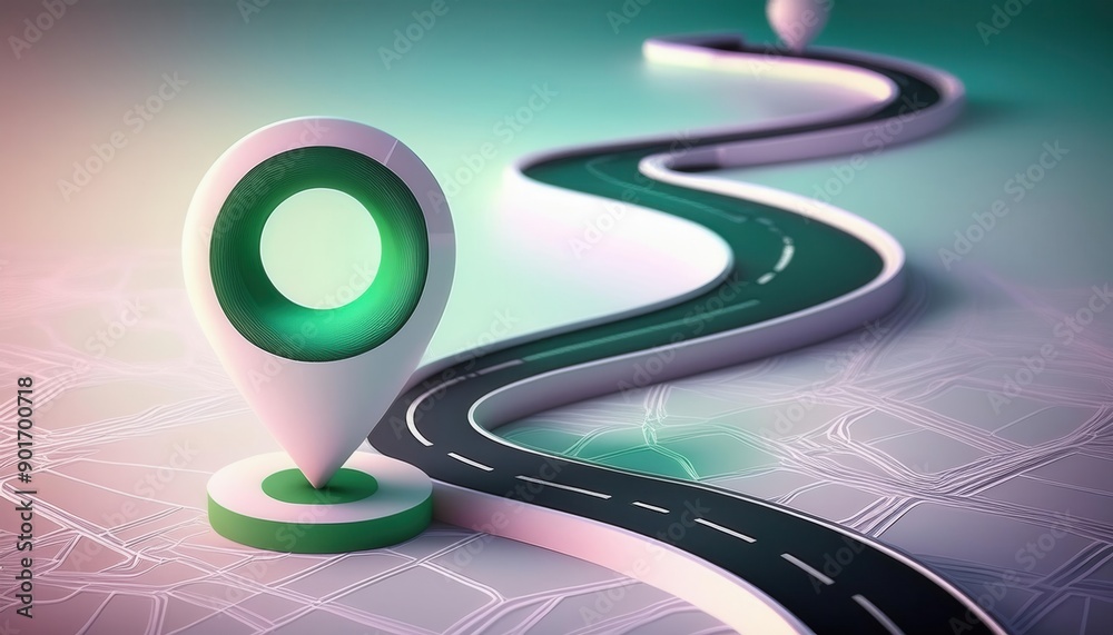 Conceptual Roadmap with Location Pin and Curved Pathway Stock ...