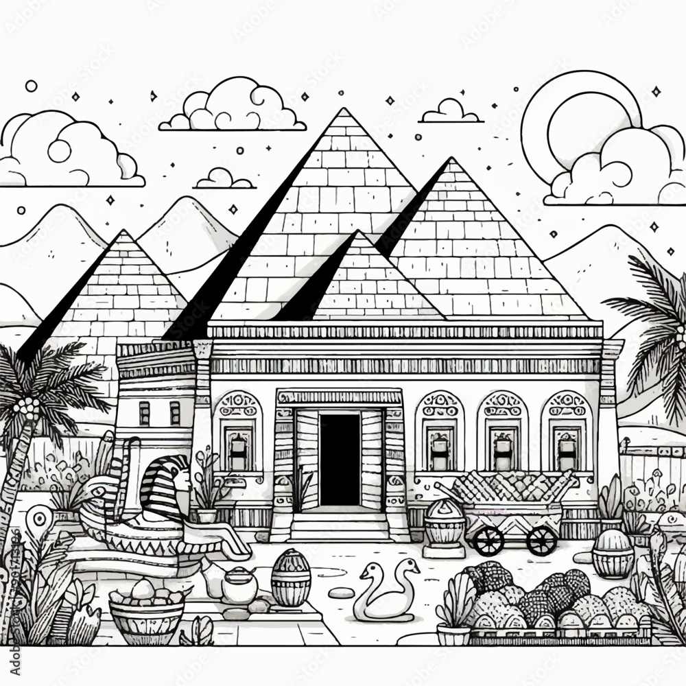 Egyptian culture style coloring page for kids of Ancient Egyptian ...