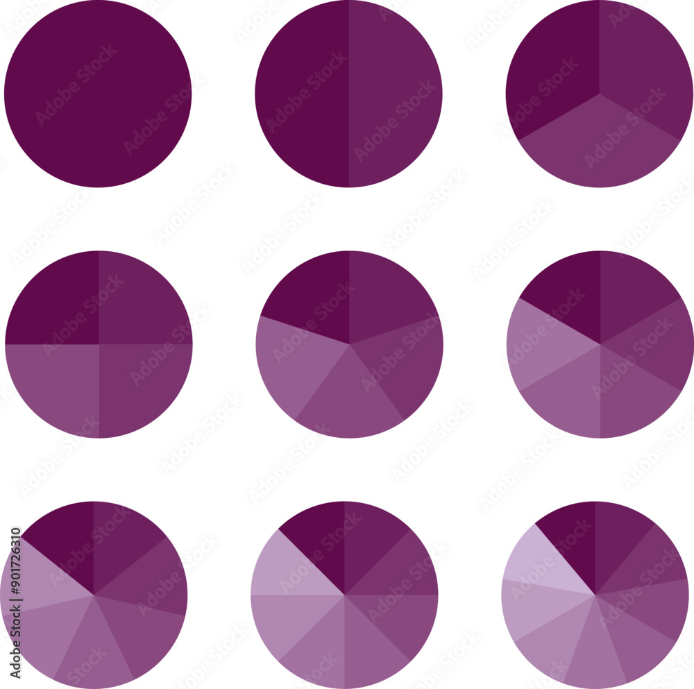 Circles divided diagram 3, 10, 7, graph icon pie shape section chart ...