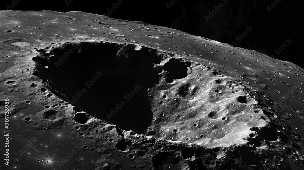 Lunar crater closeup. Detailed closeup of a lunar impact crater ...
