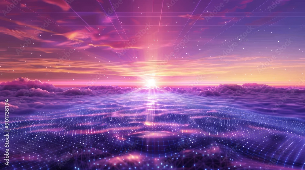 Futuristic Sci-Fi Background with Cyber Surface from the 80s. A retro ...