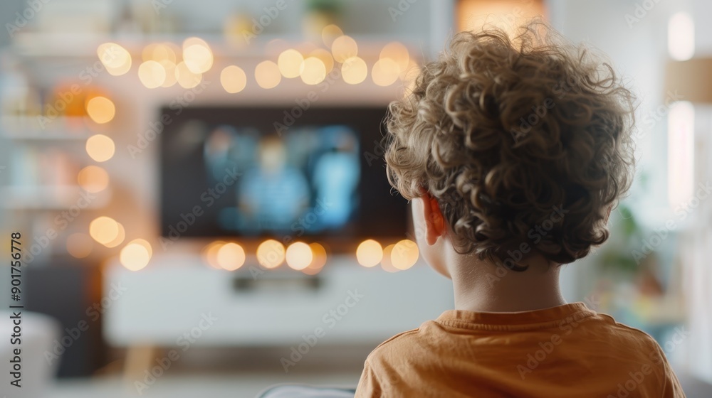 Digital Addiction: Young child glued to TV screen in a realistic living ...