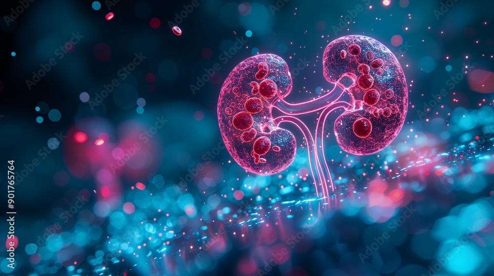 Anatomical illustration of kidneys with renal calculi, wellness ...