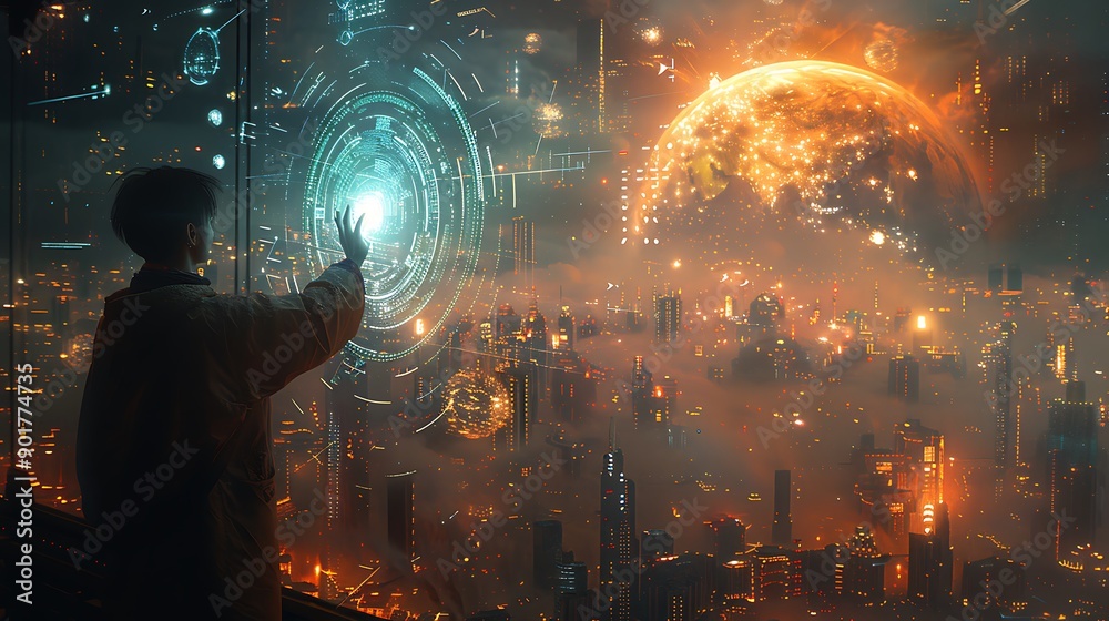 Futuristic city visualizing the first dimension with an Indian ...