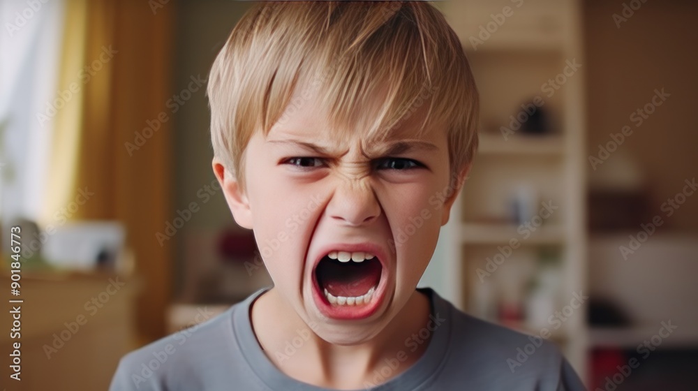 Angry irritated Caucasian boy. Full of rage. Emotional portrait of an ...