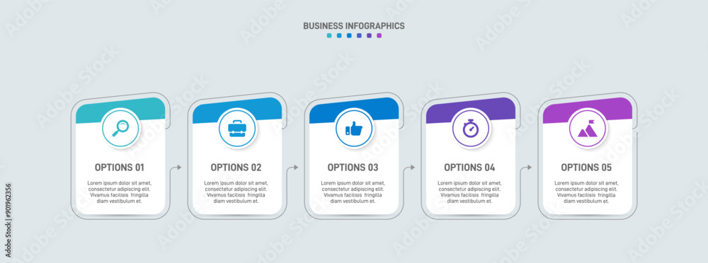 Horizontal progress bar featuring 5 arrow-shaped elements, symbolizing ...