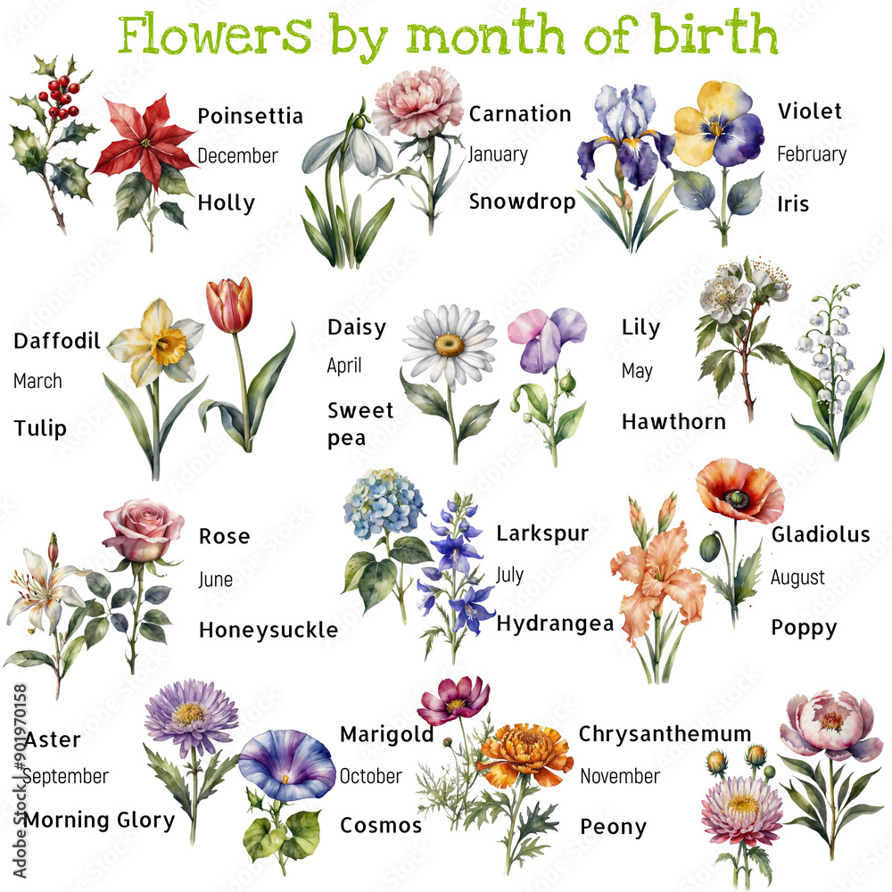 set of flowers, flowers by birthday month, birth months flowers ...
