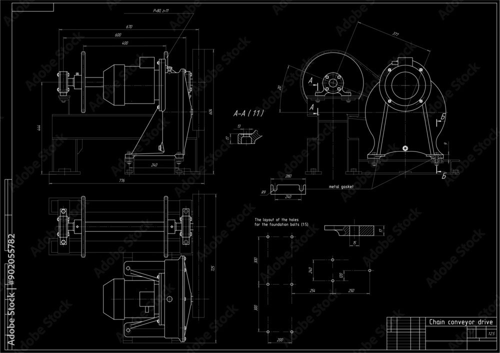 Stock-Vektorgrafik „Assembly drawing of reducer. Vector working drawing ...