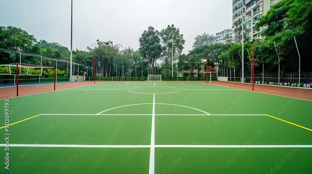Futsal court in a public outdoor park with artificial turf : Generative ...