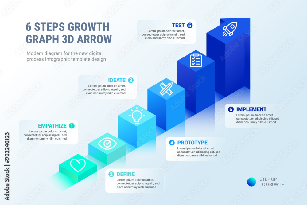 6 Steps Growth Graph 3D Arrow Infographic, Modern infographic template ...