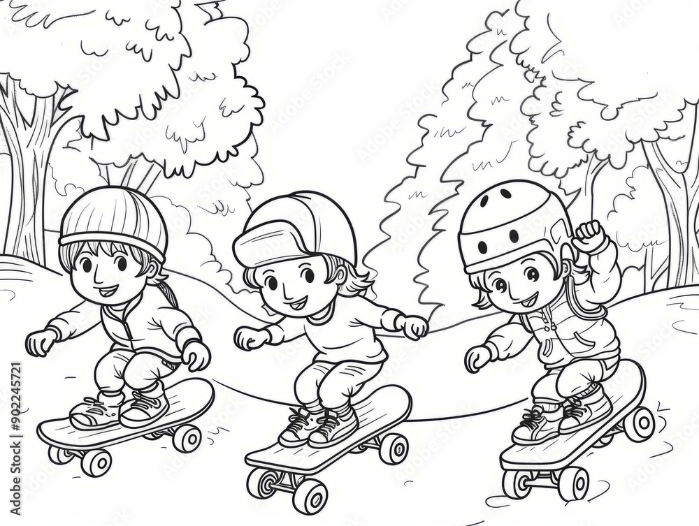 Children playing Skateboarding, Printable Coloring Pages for Kids ...