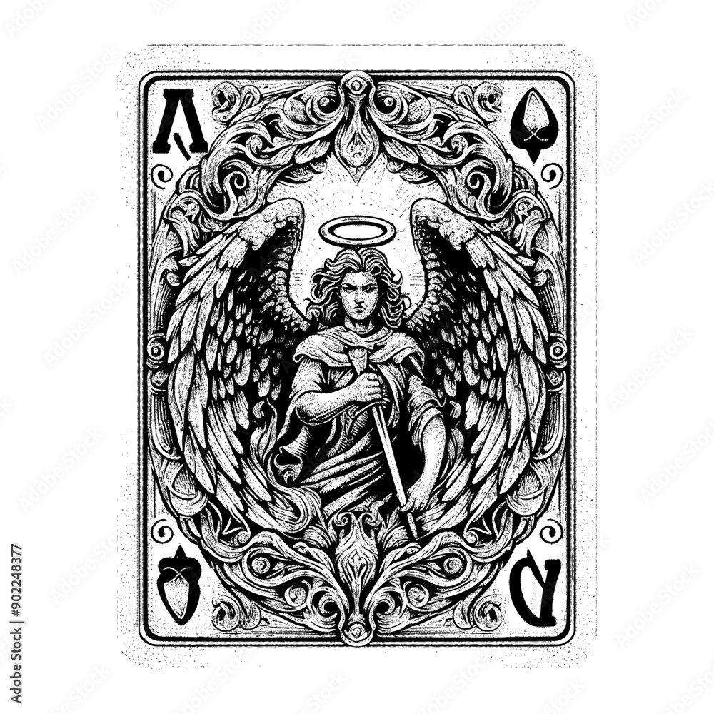 Guardian angel drawing in classic vintage vector technique with ...