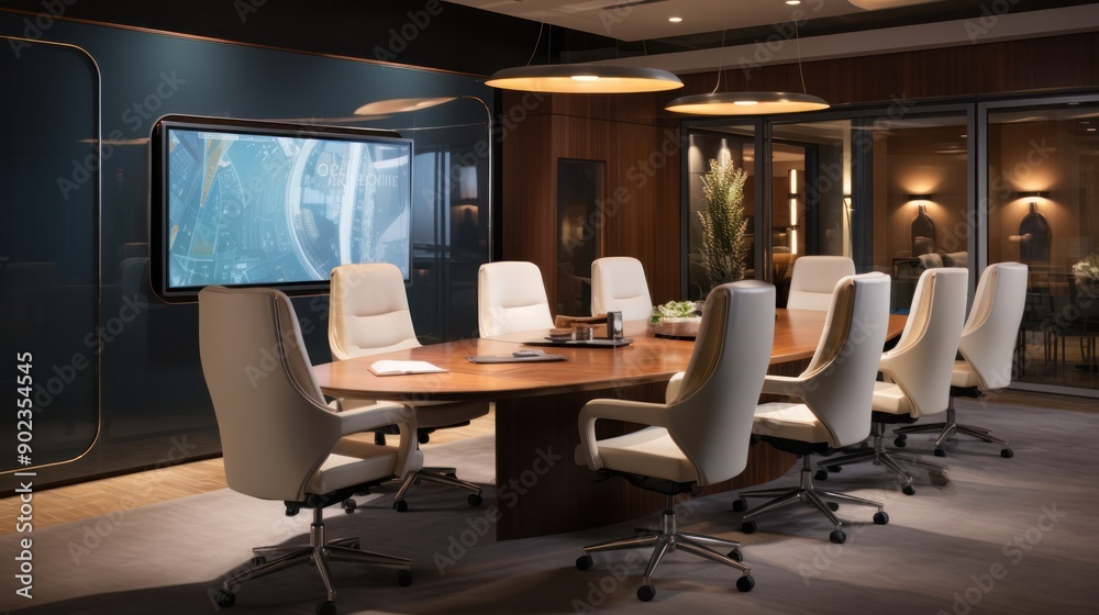 High-tech business meeting room equipped with a smart board, a large ...