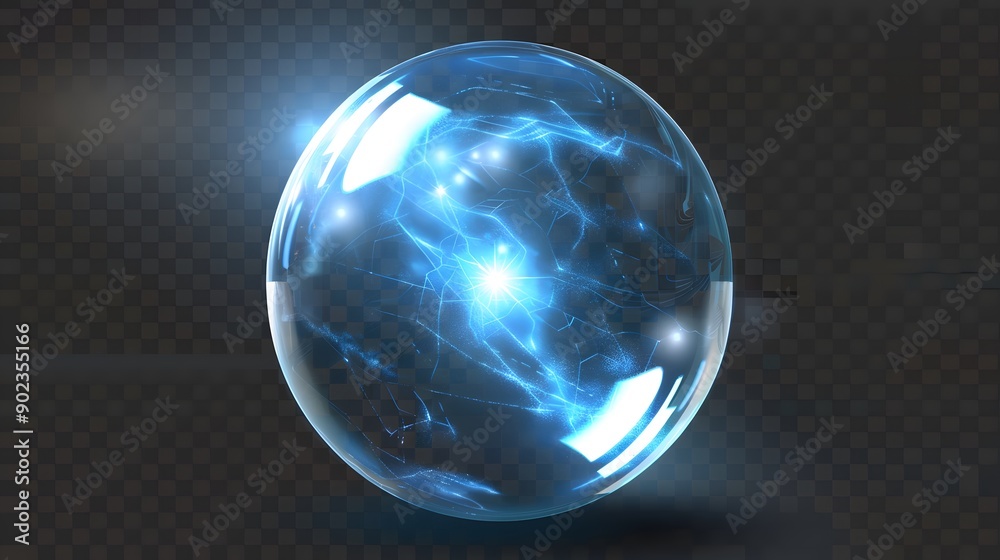 Protection sphere shield with hexagon pattern on blue background. Glass ...