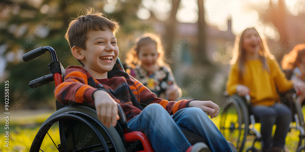 Joyful Children in Wheelchairs Playing Outdoors, Inclusive Fun for Kids ...