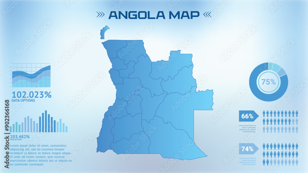 Blue Angola Map with States, Political Angola infographic map vector ...