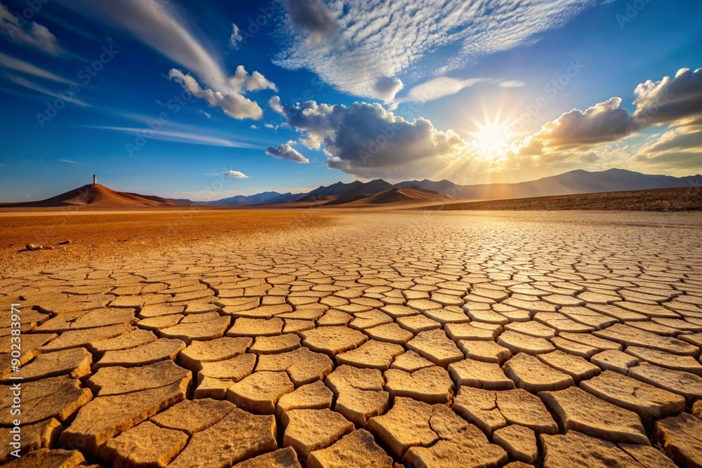 Dry, cracked earth in a desert landscape, dusty,arid, solitude ...