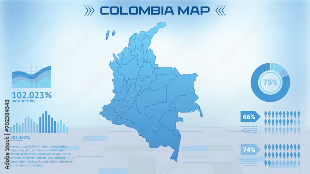 Blue Colombia Map with States, Political Colombia infographic map ...