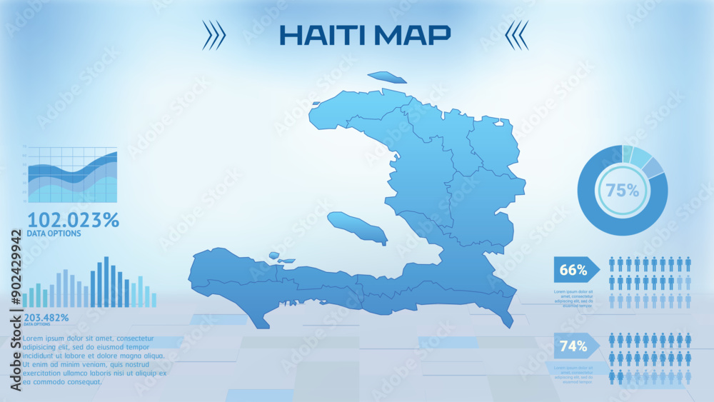 Blue Haiti Map with States, Political Haiti infographic map vector ...