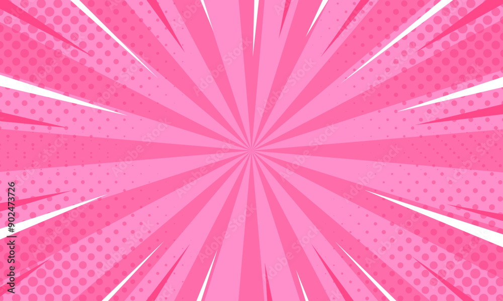 Pink comic sunburst effect background with halftone. pop art comic ...