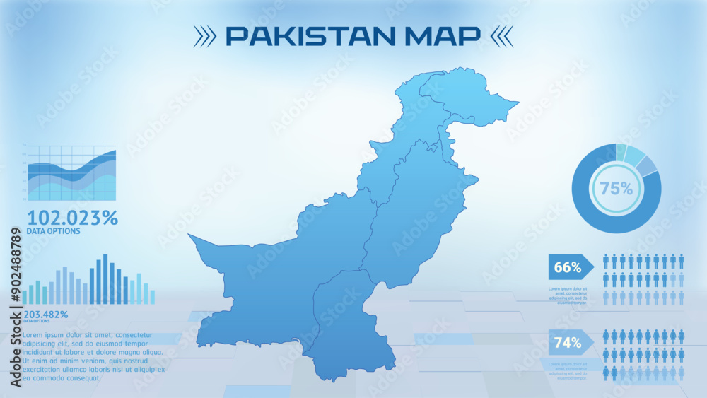 Blue Pakistan Map with States, Political Pakistan infographic map ...