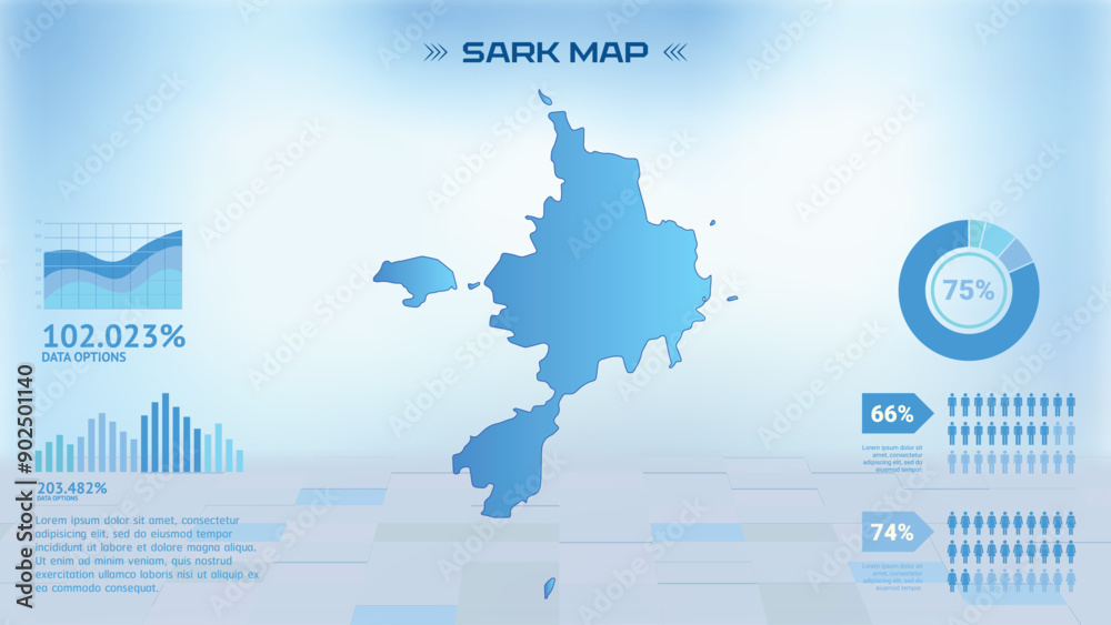 Blue Sark Map with States, Political Sark infographic map vector ...