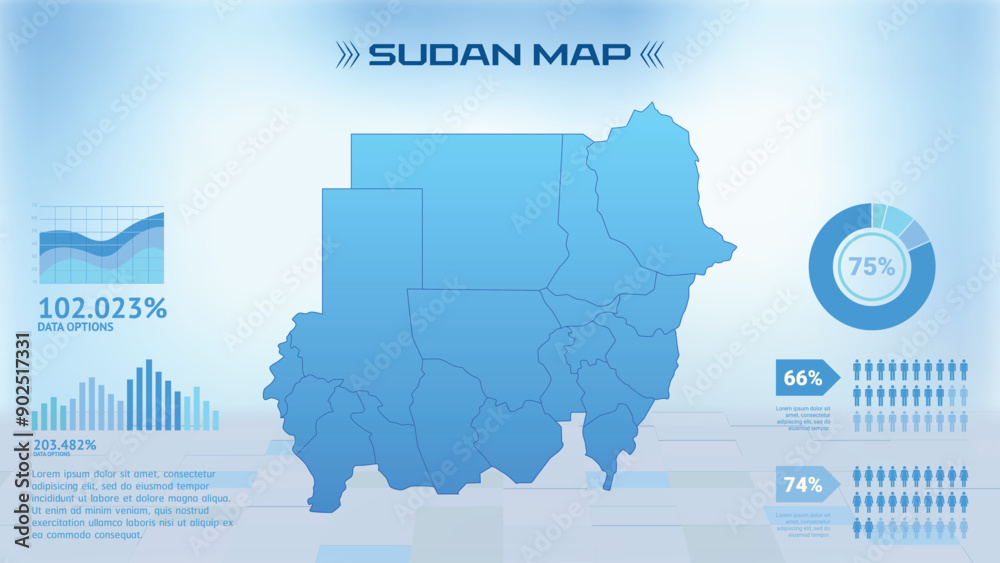 Blue Sudan Map with States, Political Sudan infographic map vector ...