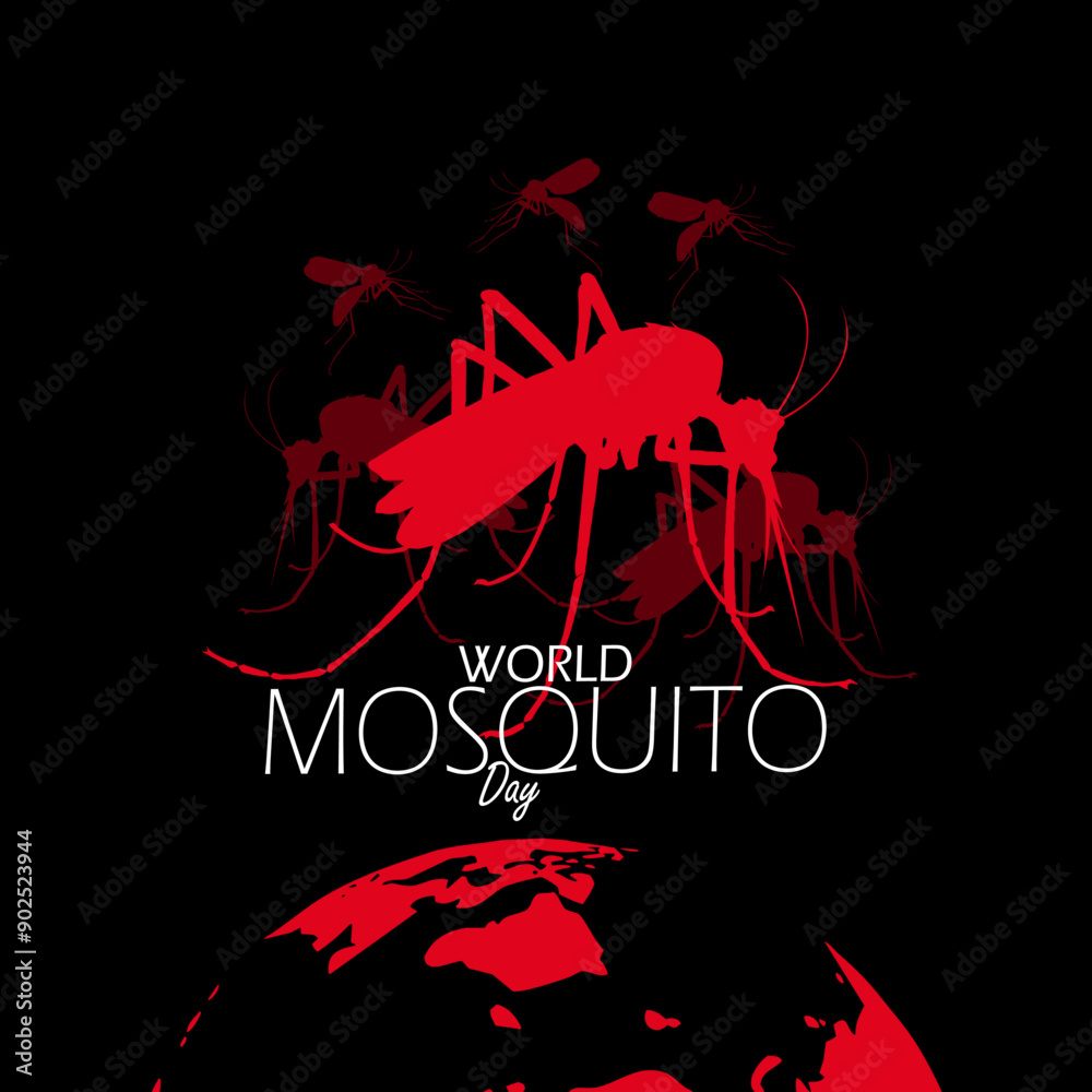 World Mosquito Day event banner. Illustration of mosquitoes with earth ...