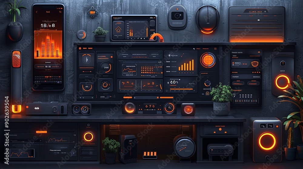 vector, illustration, User interface elements set for Smart home mobile app or web. Kit template ...