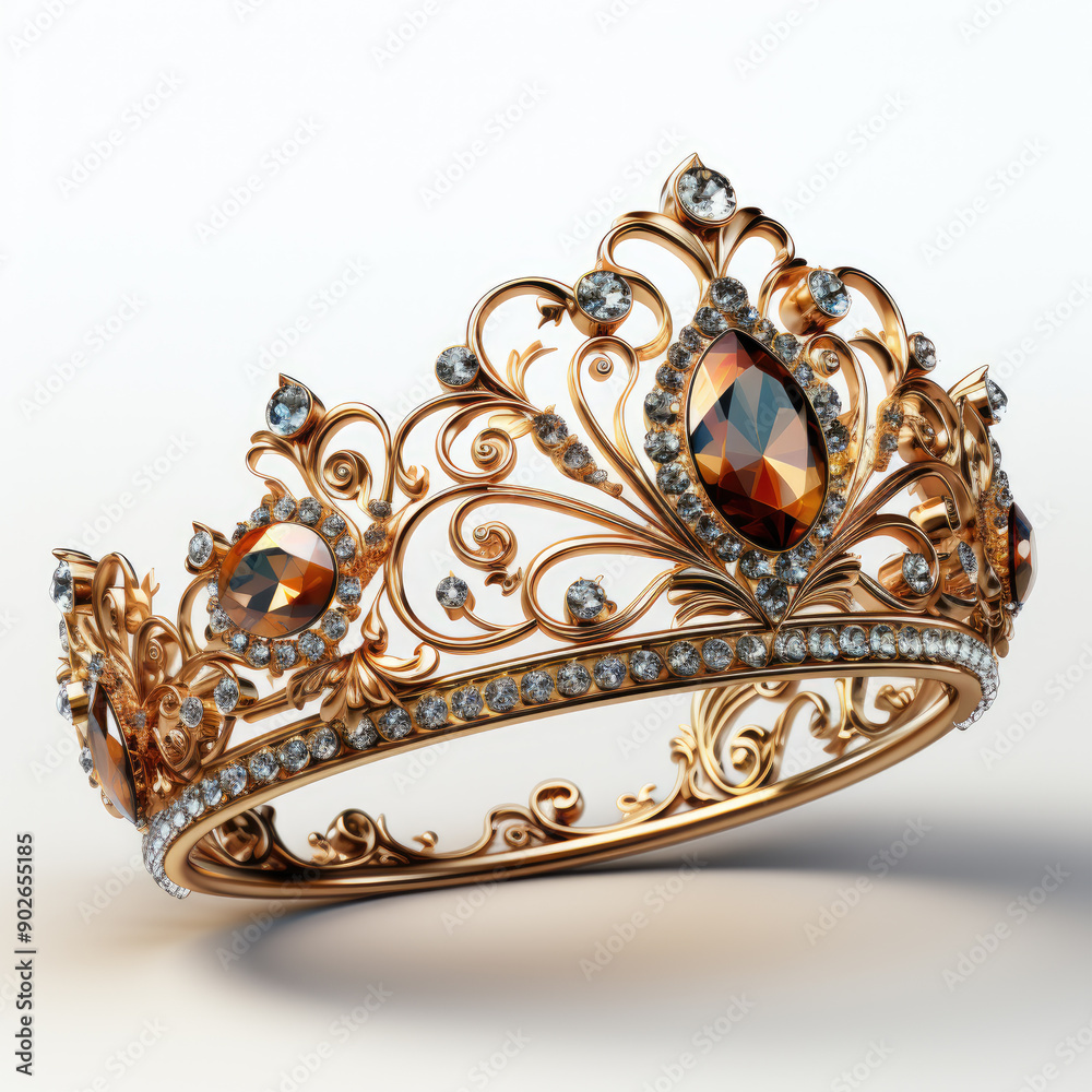 Watercolor golden tiara isolated on a transparent, clipart Illustration, Generative Ai Stock ...