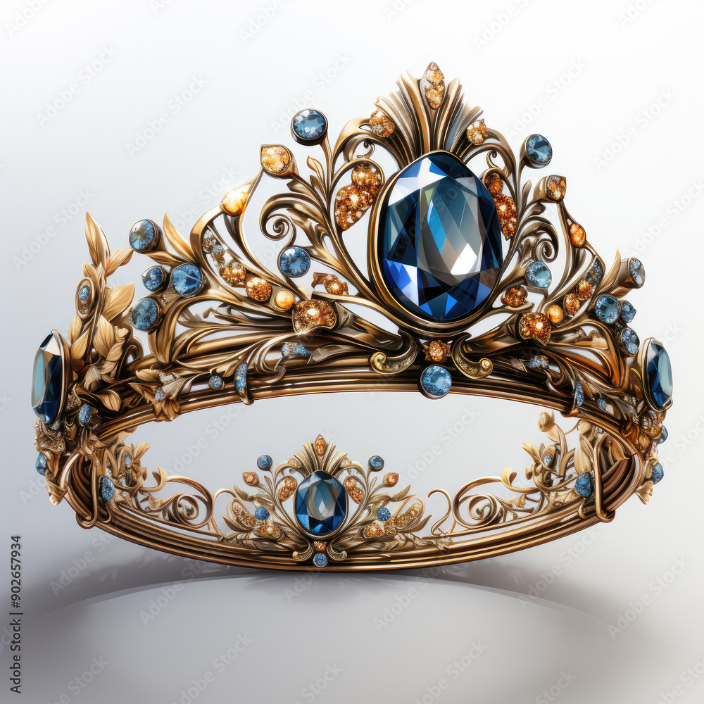 Watercolor golden tiara isolated on a transparent, clipart Illustration, Generative Ai Stock ...