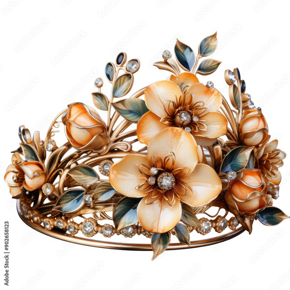Watercolor golden tiara isolated on a transparent, clipart Illustration, Generative Ai Stock ...