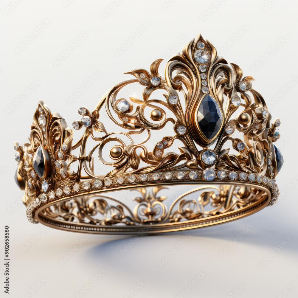 Watercolor golden tiara isolated on a transparent, clipart Illustration, Generative Ai Stock ...