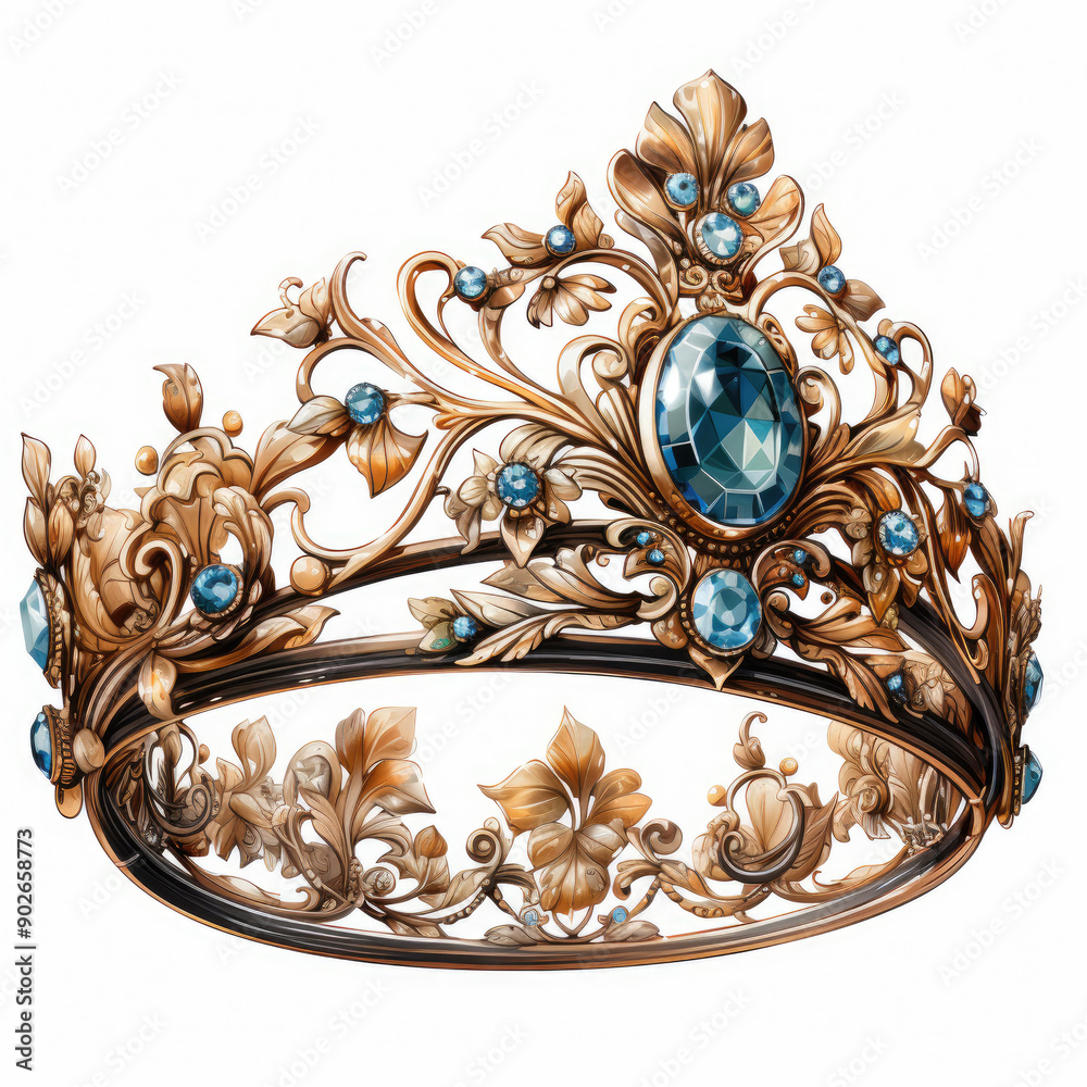 Watercolor golden tiara isolated on a transparent, clipart Illustration ...