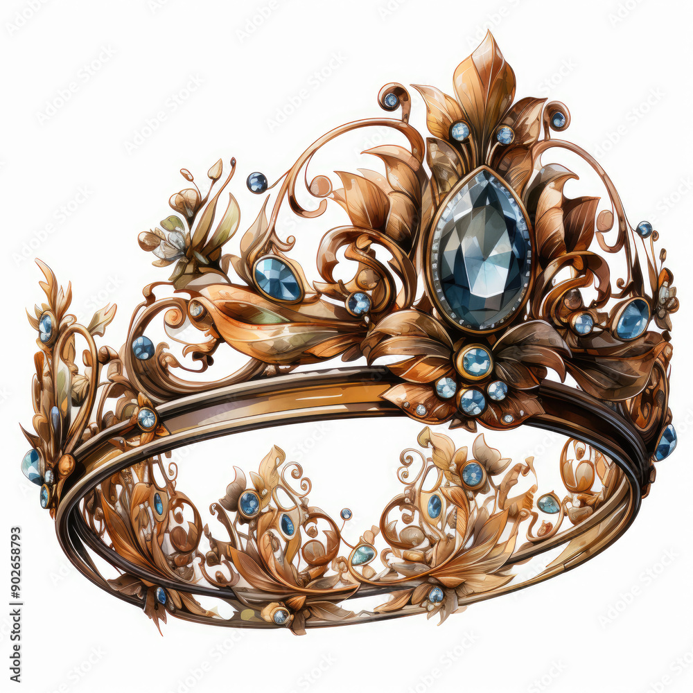 Watercolor golden tiara isolated on a transparent, clipart Illustration ...