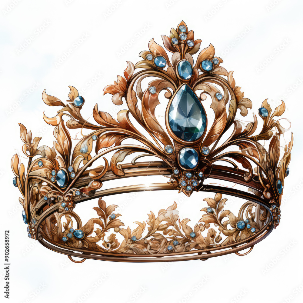 Watercolor golden tiara isolated on a transparent, clipart Illustration, Generative Ai Stock ...